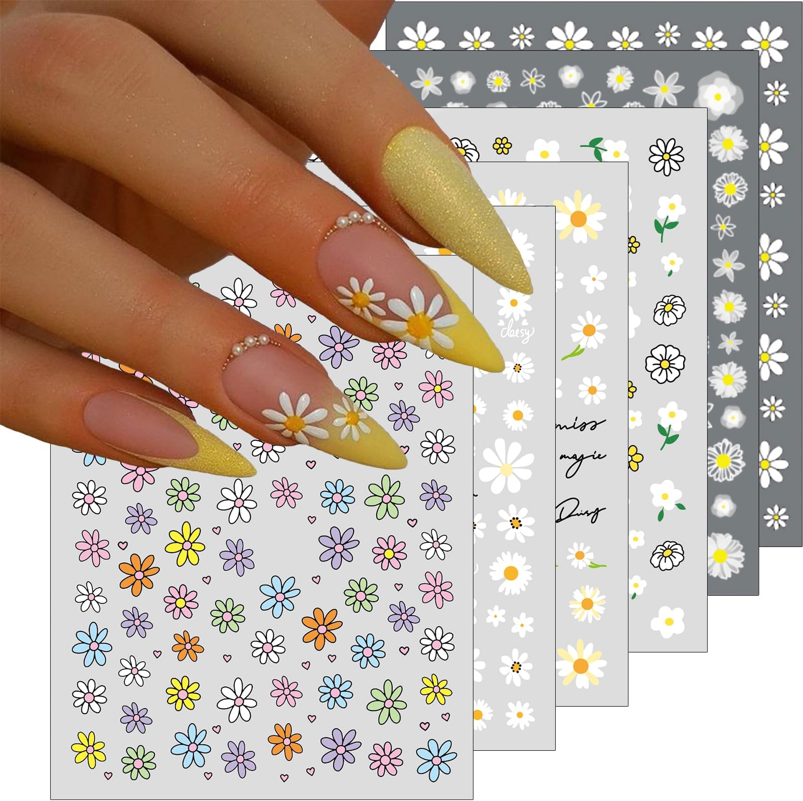 Amazon.com: 6 Sheets Daisy Nail Art Stickers, Charming Flower ...