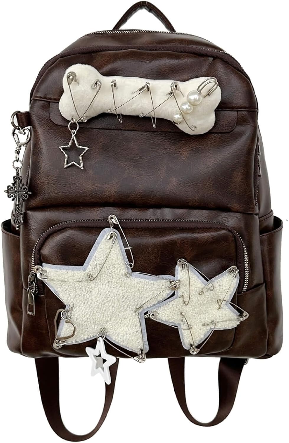 Amazon.com | KANGDAWEI Cute PU Backpack Preppy, Y2K Star Vintage ...