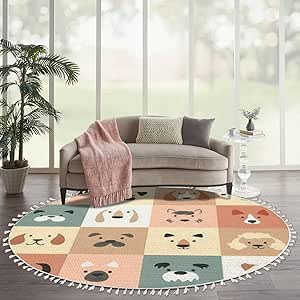 Amazon.com: Round Boho Rug Cute Dogs for Kids and Baby Animals Nursery ...