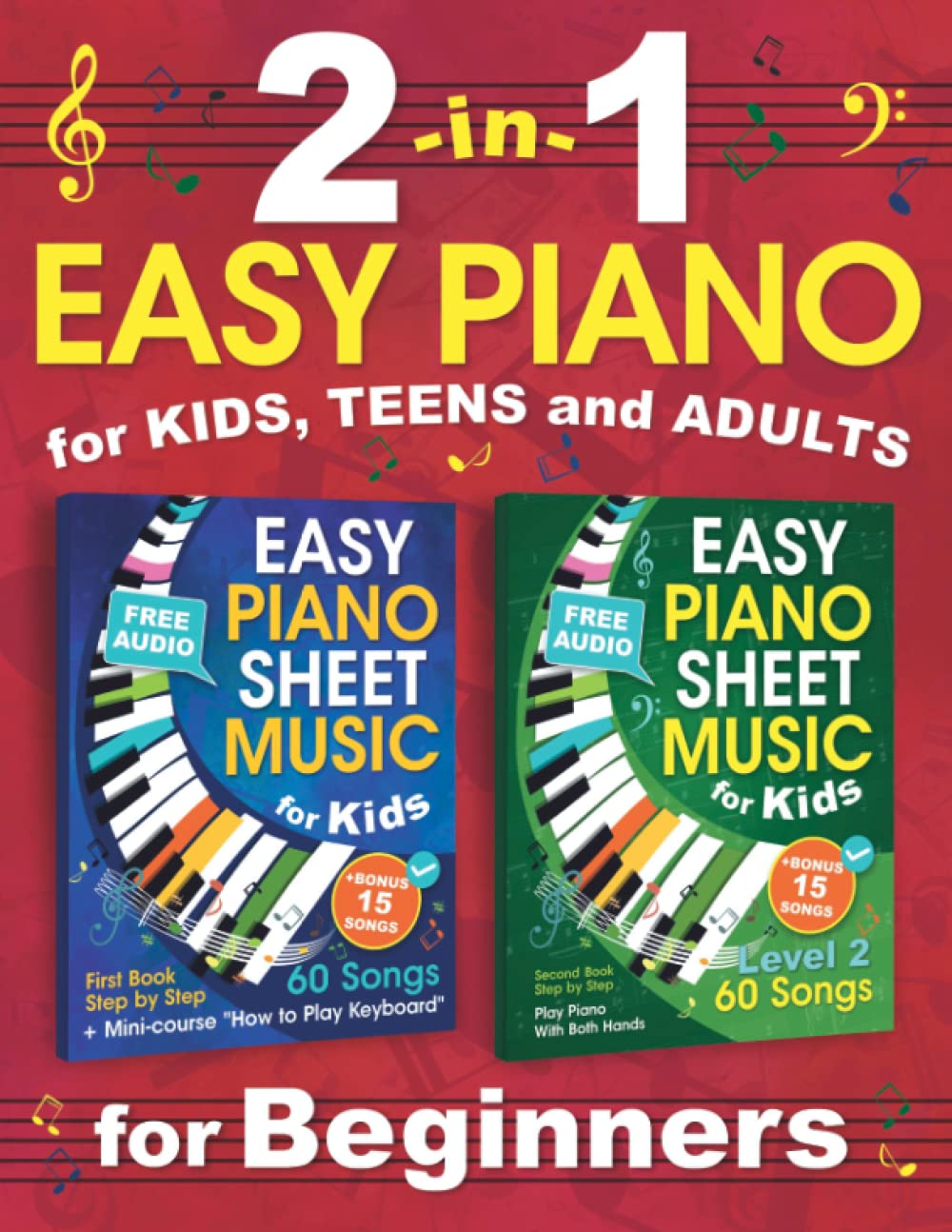 Buy 2-in-1 EASY PIANO for Kids, Teens and Adults: Piano Sheet Music for ...