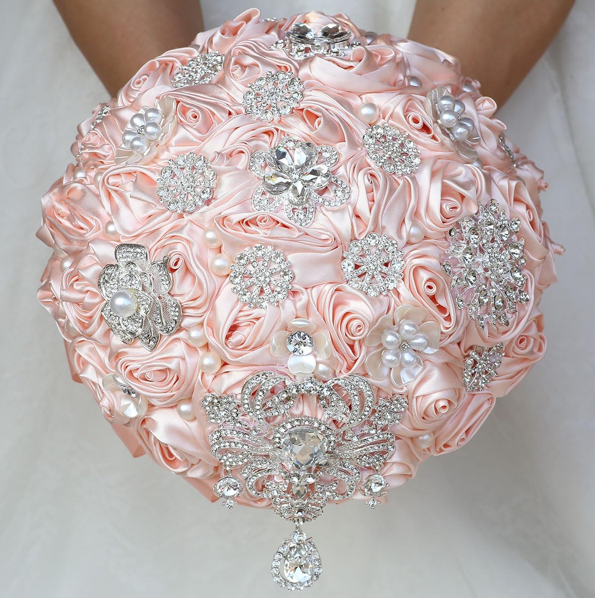 Amazon.com: Mhojpik Bridal Wedding Bouquet Round Bling Brooch Bouquet ...