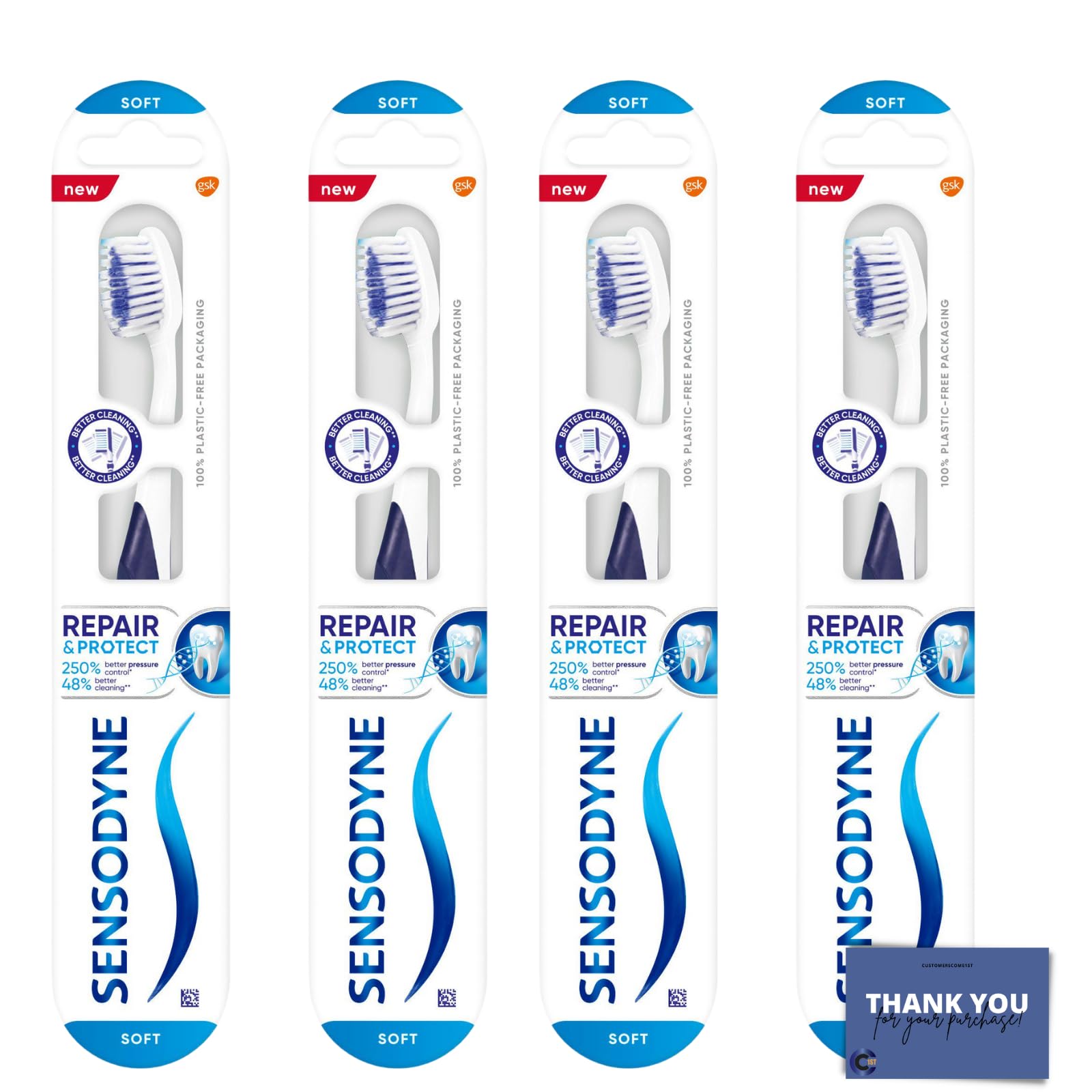 Toothbrush 4-Pack Bundle Consists of Sensodyne Repair & Protect Soft ...