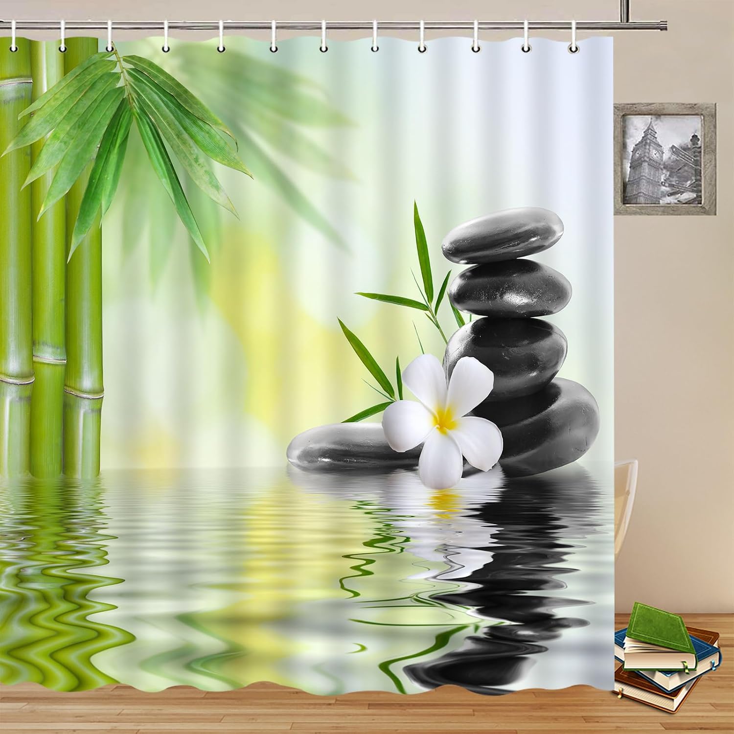 Amazon.com: Yadshoti Zen Garden Shower Curtain Spa Green Bamboo Black ...