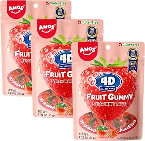 Amos 4D Gummy Candy Strawberry Burst - Fruity, Jelly-Filled, Natural ...