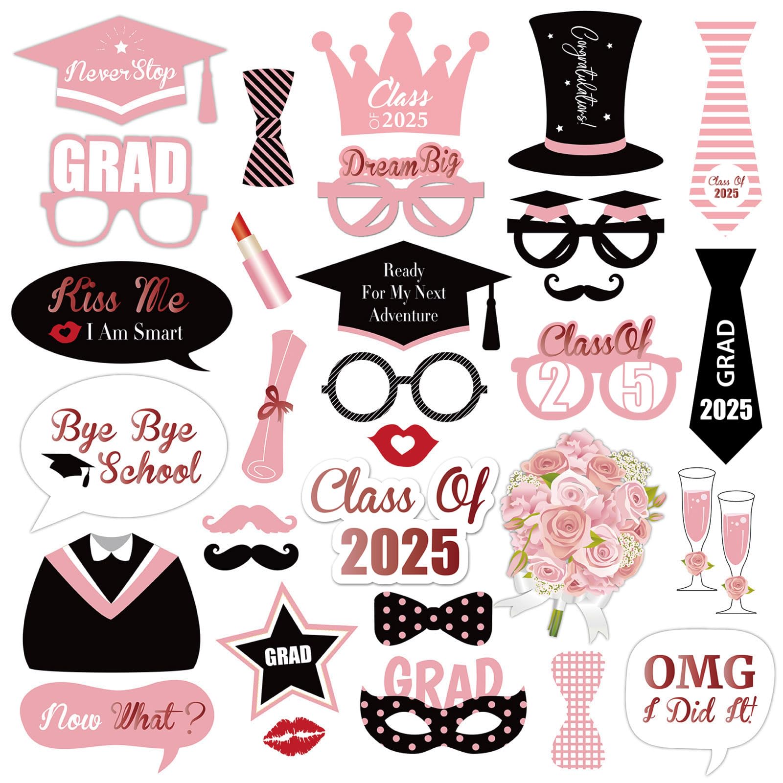 Amazon.com: SWYOUN 31PCS 2025 Pink Graduation Photo Booth Props ...