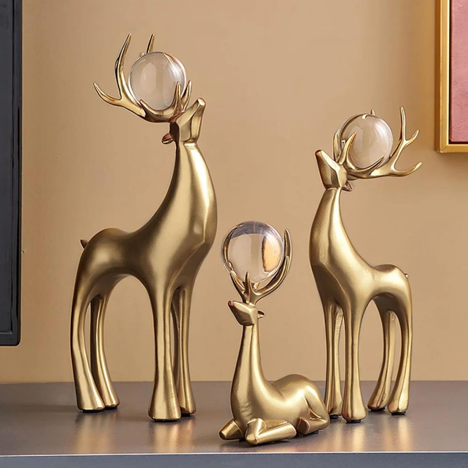 Amazon.com: homary 3 Pcs Gold Resin Reindeer Sculpture Chrismas Deer ...