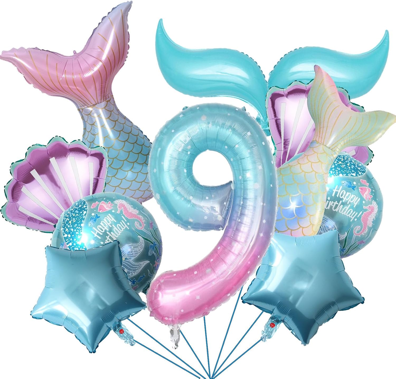 Amazon.com: 11pcs Mermaid 9th Birthday Decorations Mermaid Tail ...