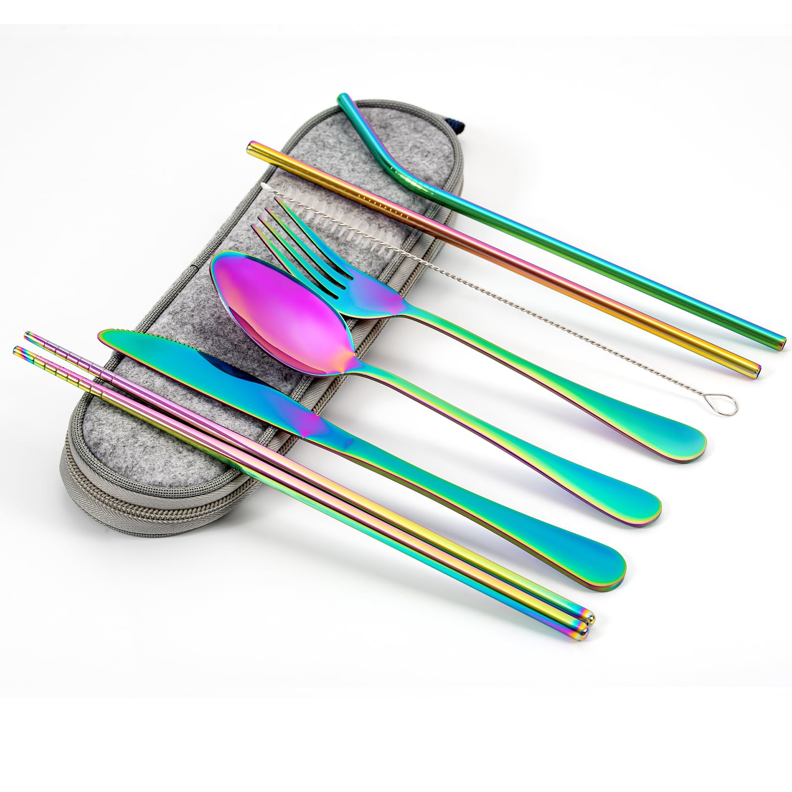 Travel Utensils Set with Case, Reusable Stainless Steel Cutlery Set for ...