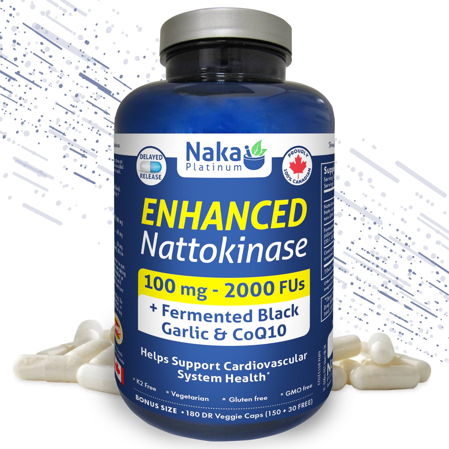 Naka Platinum Enhanced Nattokinase, 100 mg - 2000 FUs, Added Fermented ...