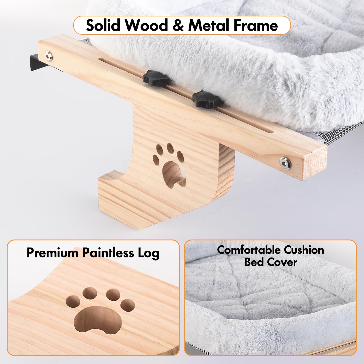 Solid Wood Cat Hammock 24.8" Cat Window Perch - Solid Wood Sunbed With ...