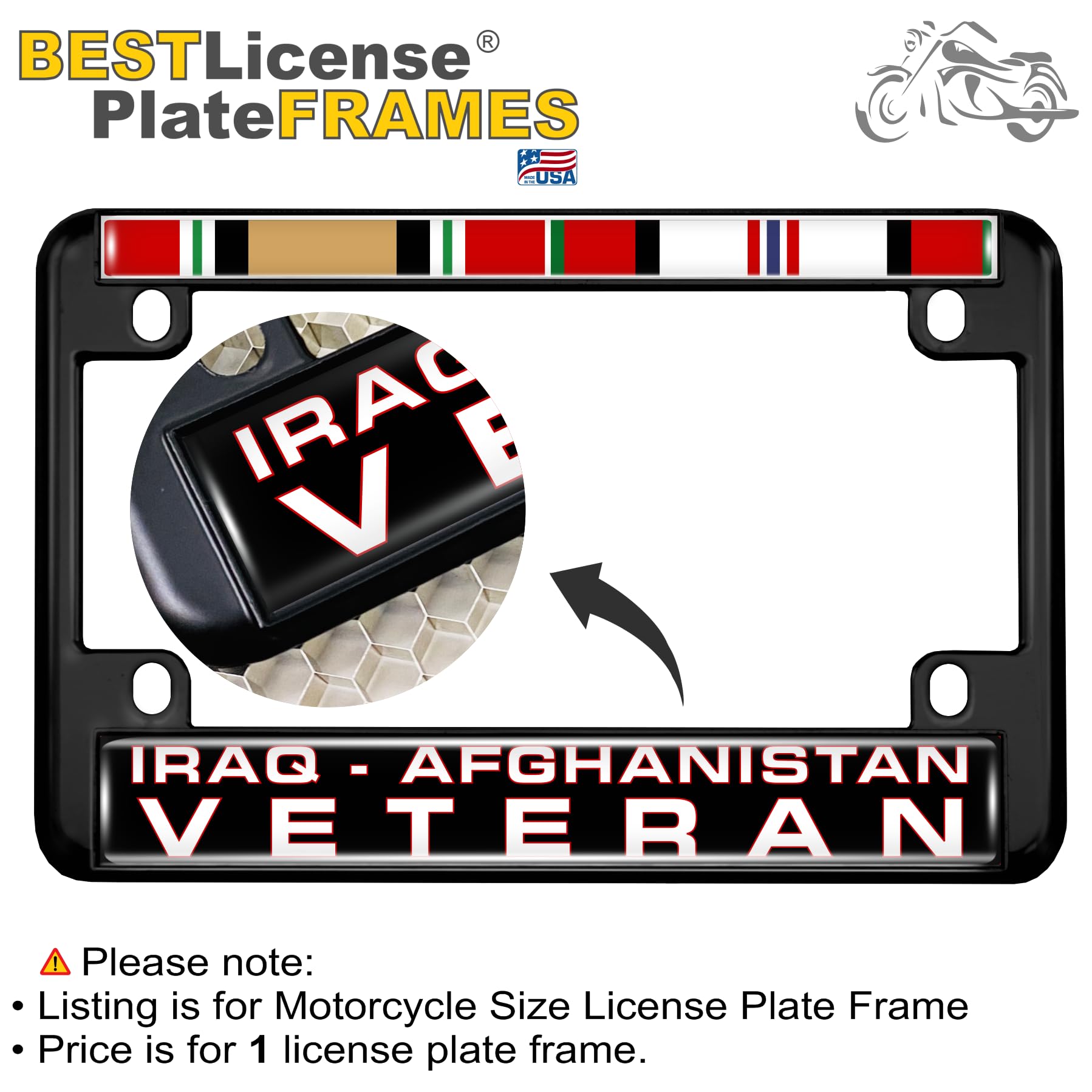 Motorcycle Metal License Plate Frame Frame with Iraq |Afghanistan ...