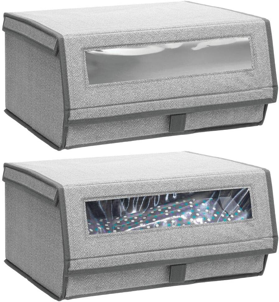 mDesign Set of 2 Shoe Storage Box – Large Fabric Shoe Box with Lid and ...