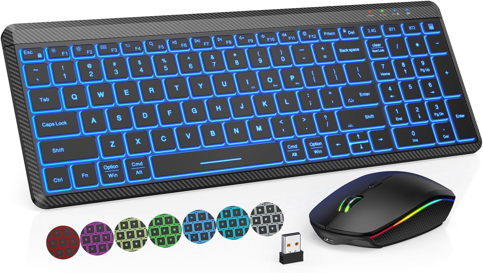 Amazon.com: POWZAN Backlit Wireless Keyboard and Mouse, Rechargeable ...