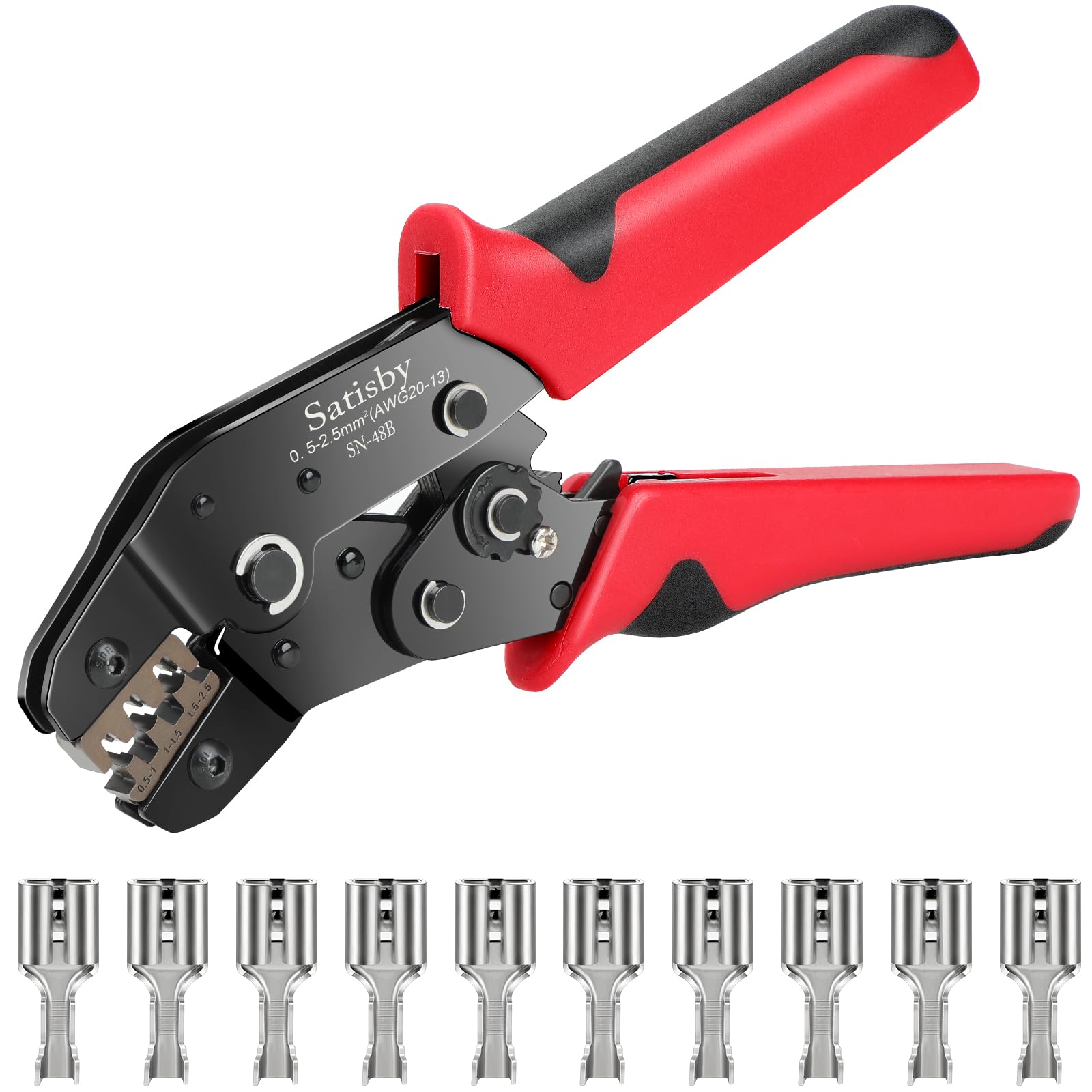 Satisby Spade Connector Crimping Tool, 0.5-2.5mm/20-13 AWG Ratchet ...