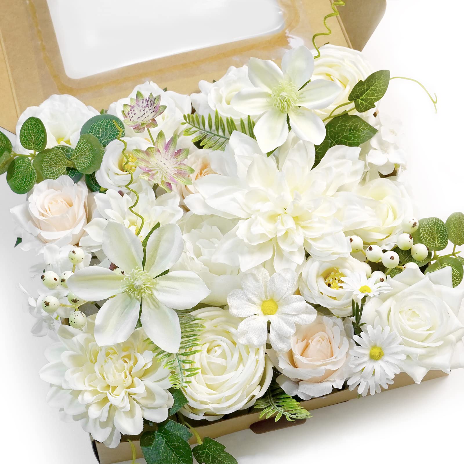 Amazon.com: WEIERYUE White Artificial Flowers Combo Box Wedding Decor ...