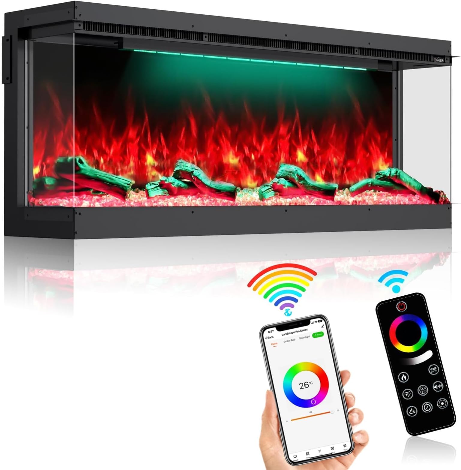 Amazon.com: 3D Electric Fireplace Inserts,60" Smart Wall Fireplace ...