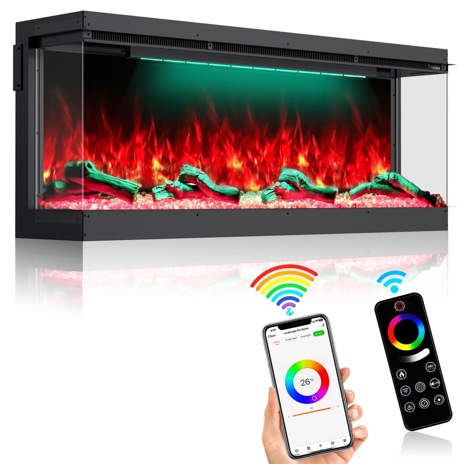 Amazon.com: 3 Sided Electric Fireplace, 50 inch Smart WiFi Fireplace ...