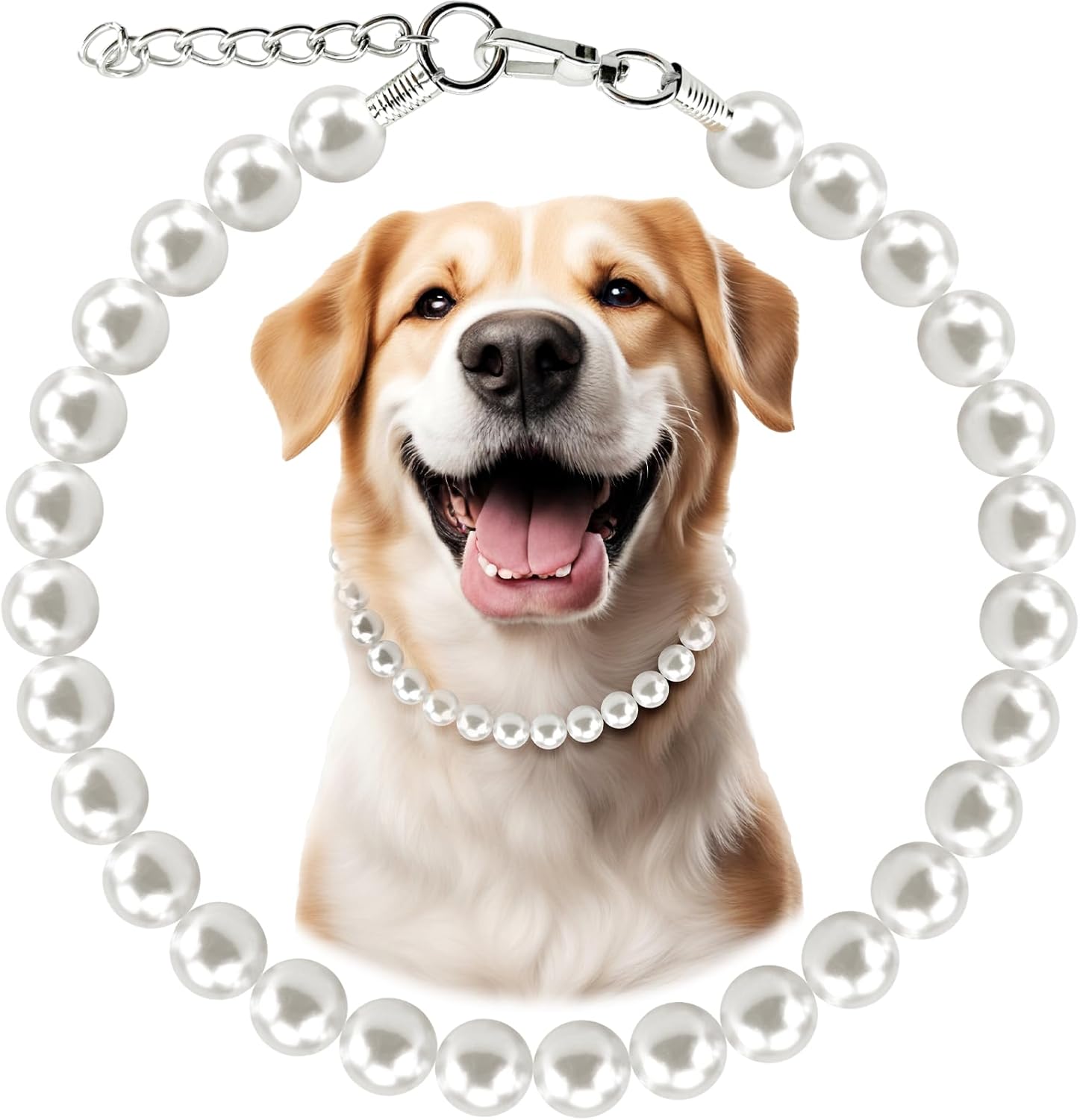 Amazon.com : Chunky Pearl Dog Necklace (Beads 19mm) with Strong ...
