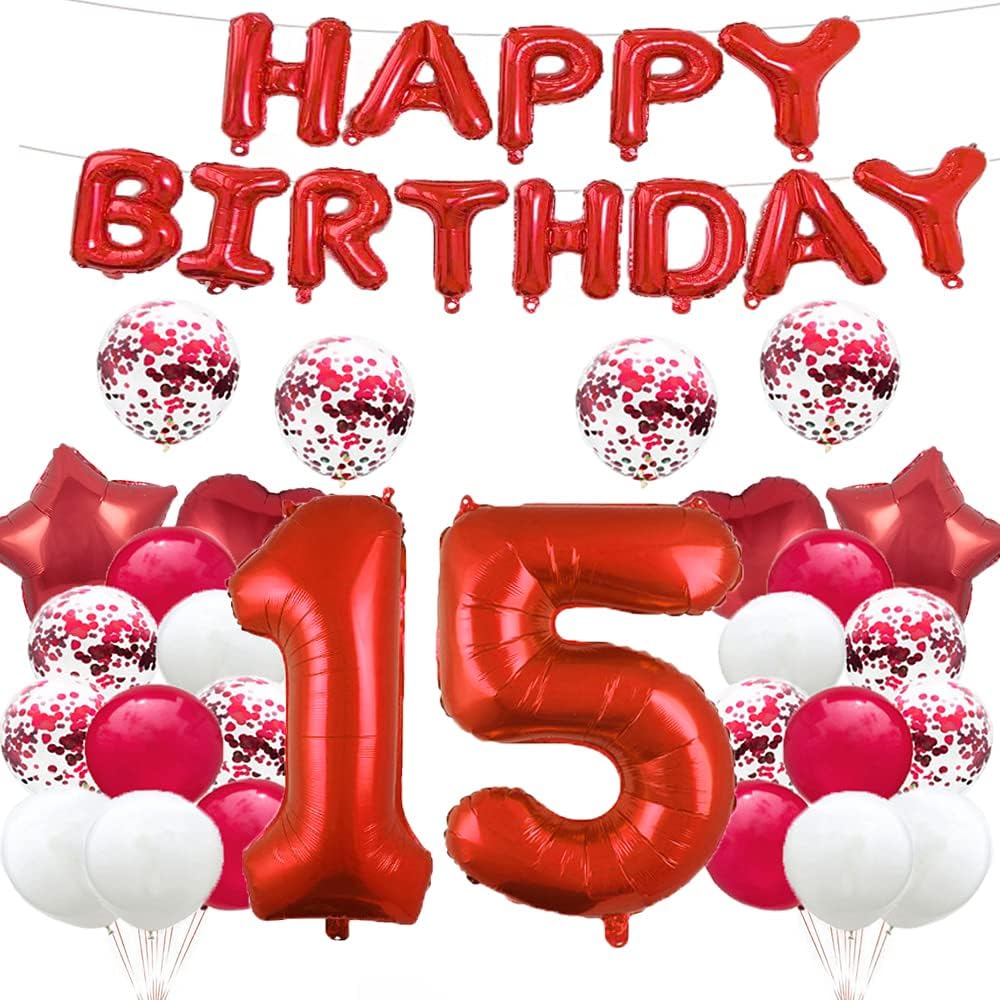 Buy 15th Birthday Balloon 15th Birthday Decorations Red 15 Balloons ...