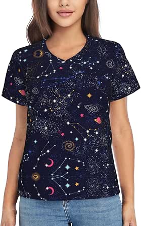 Star Constellation Map Womens T Shirts,Classic V-Neck Tops for Women ...