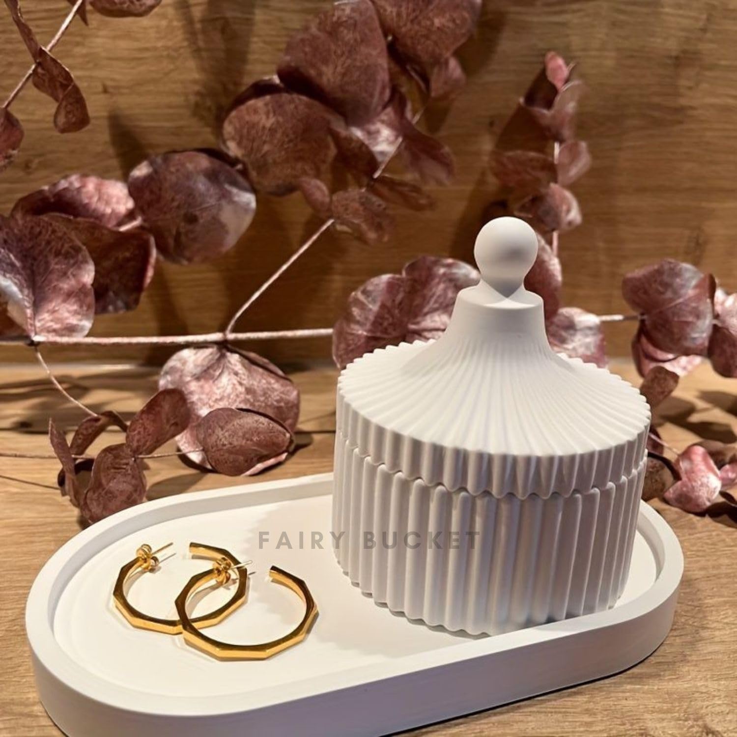 FAIRY BUCKET Aesthetic Handmade Concrete Oval Trinket Tray & Round Jar ...