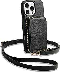 Amazon.com: ZVE for iPhone 16 Pro Wallet Case with Card Holder, Zipper Crossbody Case with Wrist ...