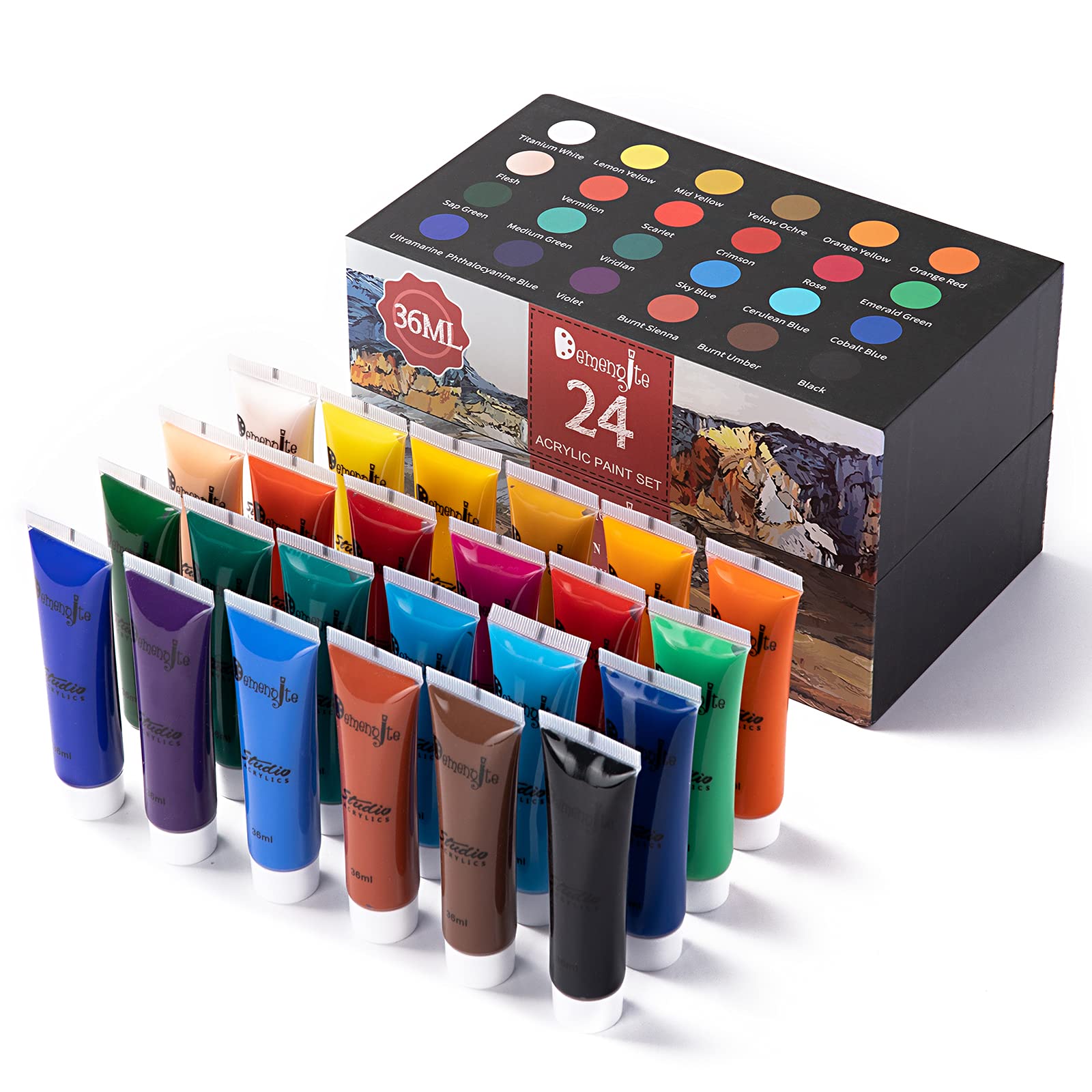 Demengite Acrylic Paint Set Assorted 24 Colors Non Fading Rich Pigments ...