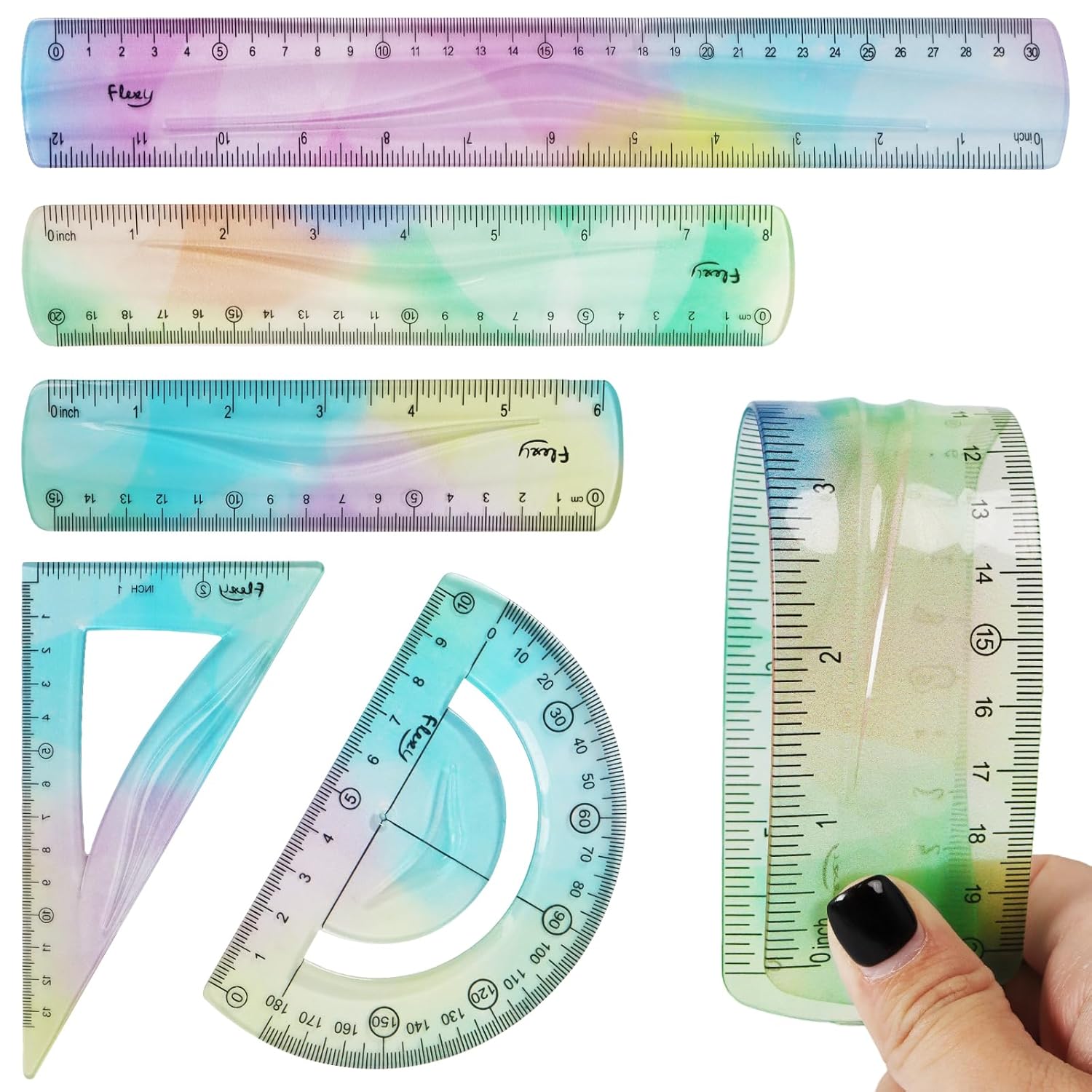 Amazon.com : 5 Pcs Flexible Rulers for School, 6inch 8inch 12inch ...