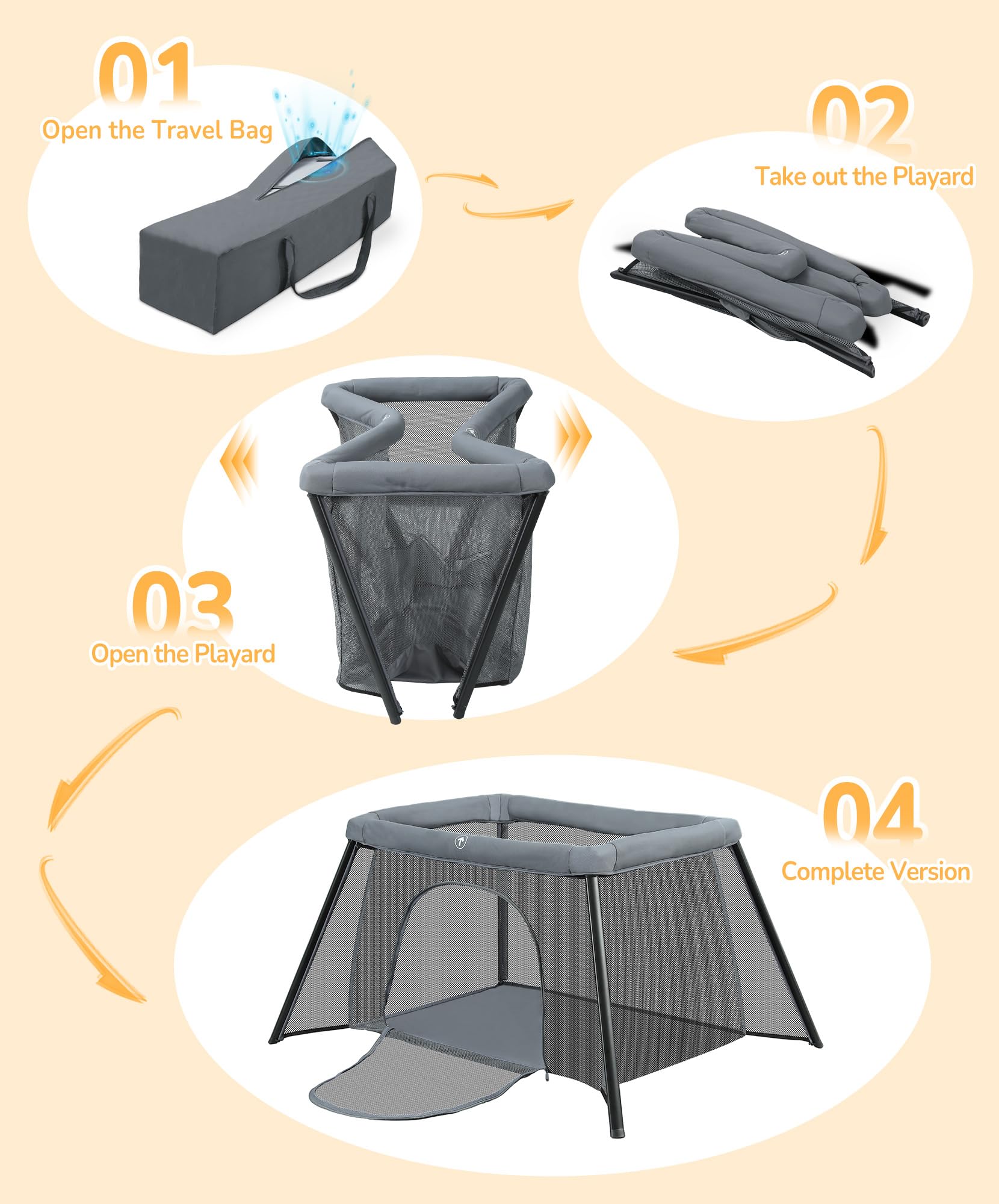 ELEMARA Baby Travel Crib Easy-Set Up,Portable Crib with Comfortable ...
