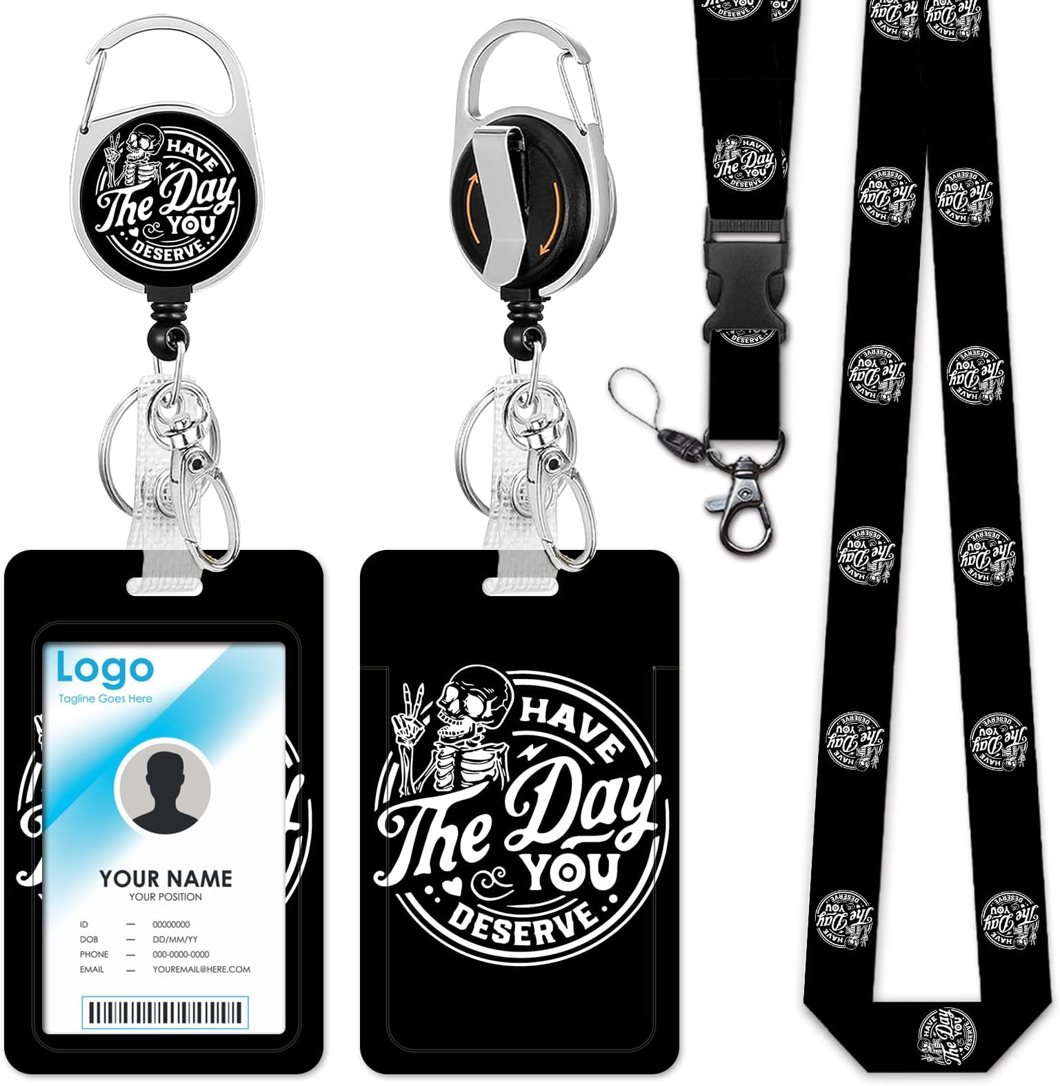 Amazon.com : Skeleton Id Badge Holder with Retractable Clip Funny ...