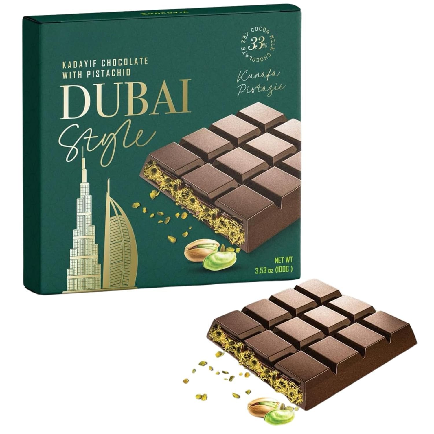 Dubai Chocolate (XL) with Pistachio & Kunafeh Angel Hair Kadaif ...