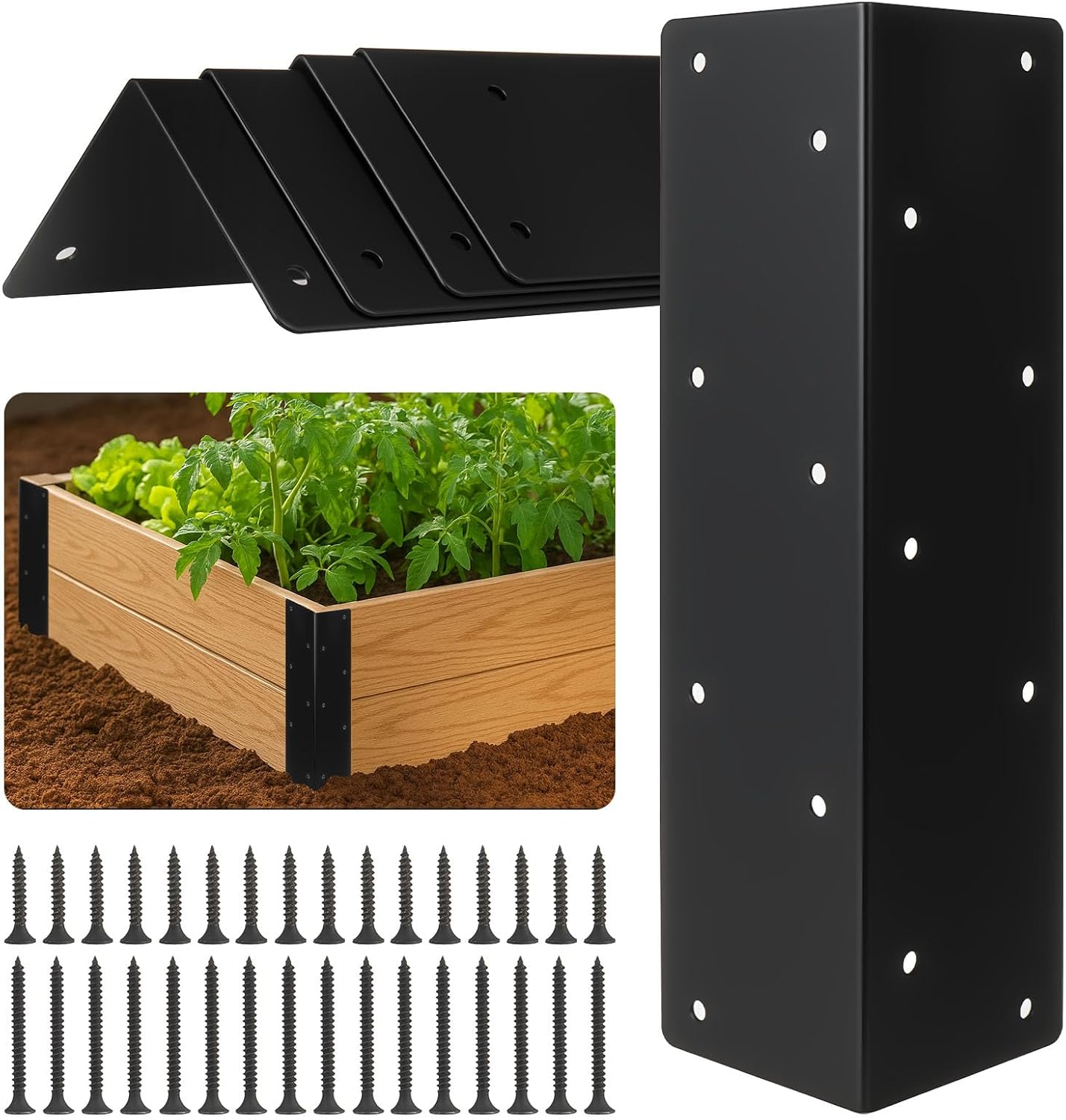 Mixiflor 4 Pcs Raised Garden Bed Corner Brackets, 11" x 3" x 3" Rust ...