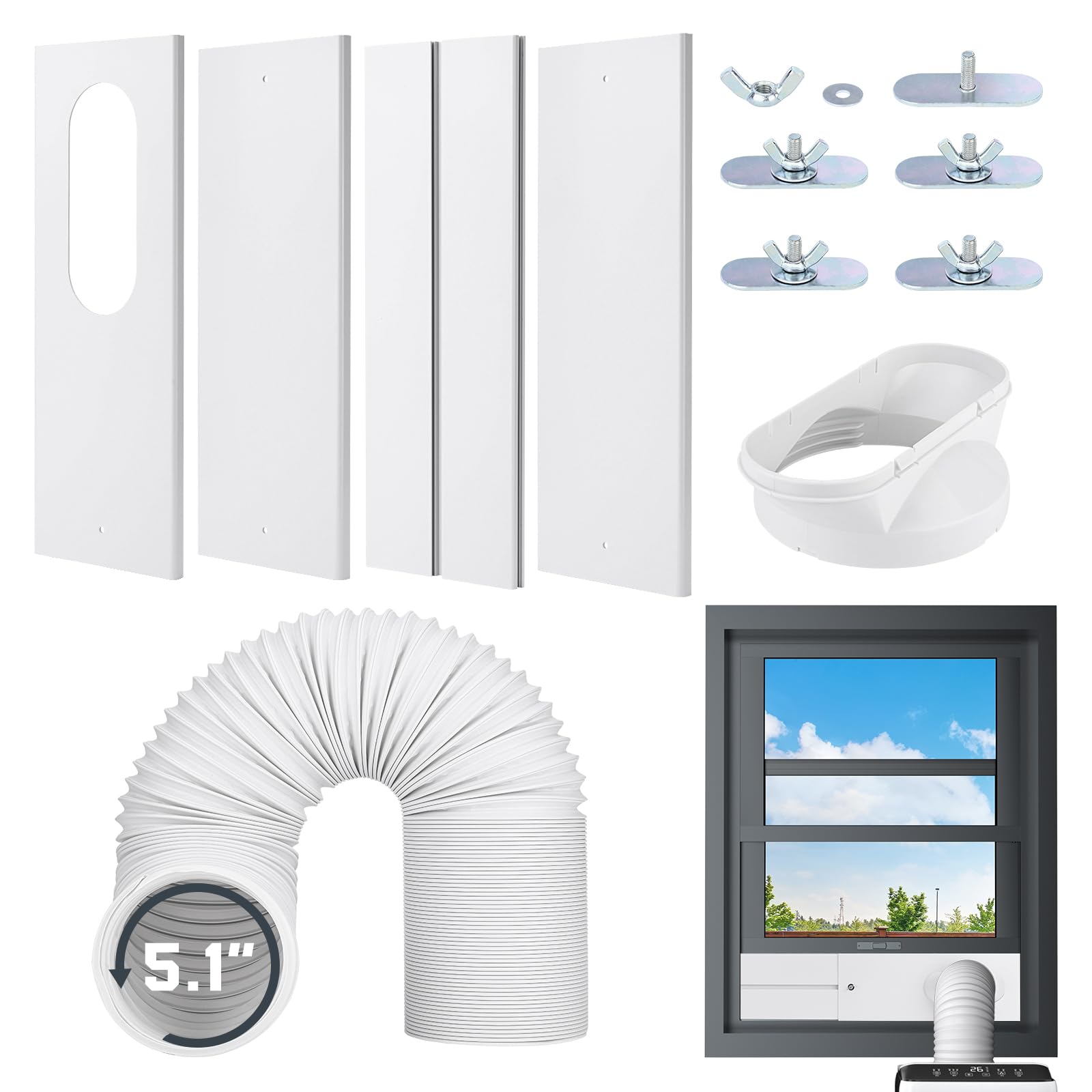 Kesfitt Portable Air Conditioner Window Vent Kit with 5.1'' Exhaust ...