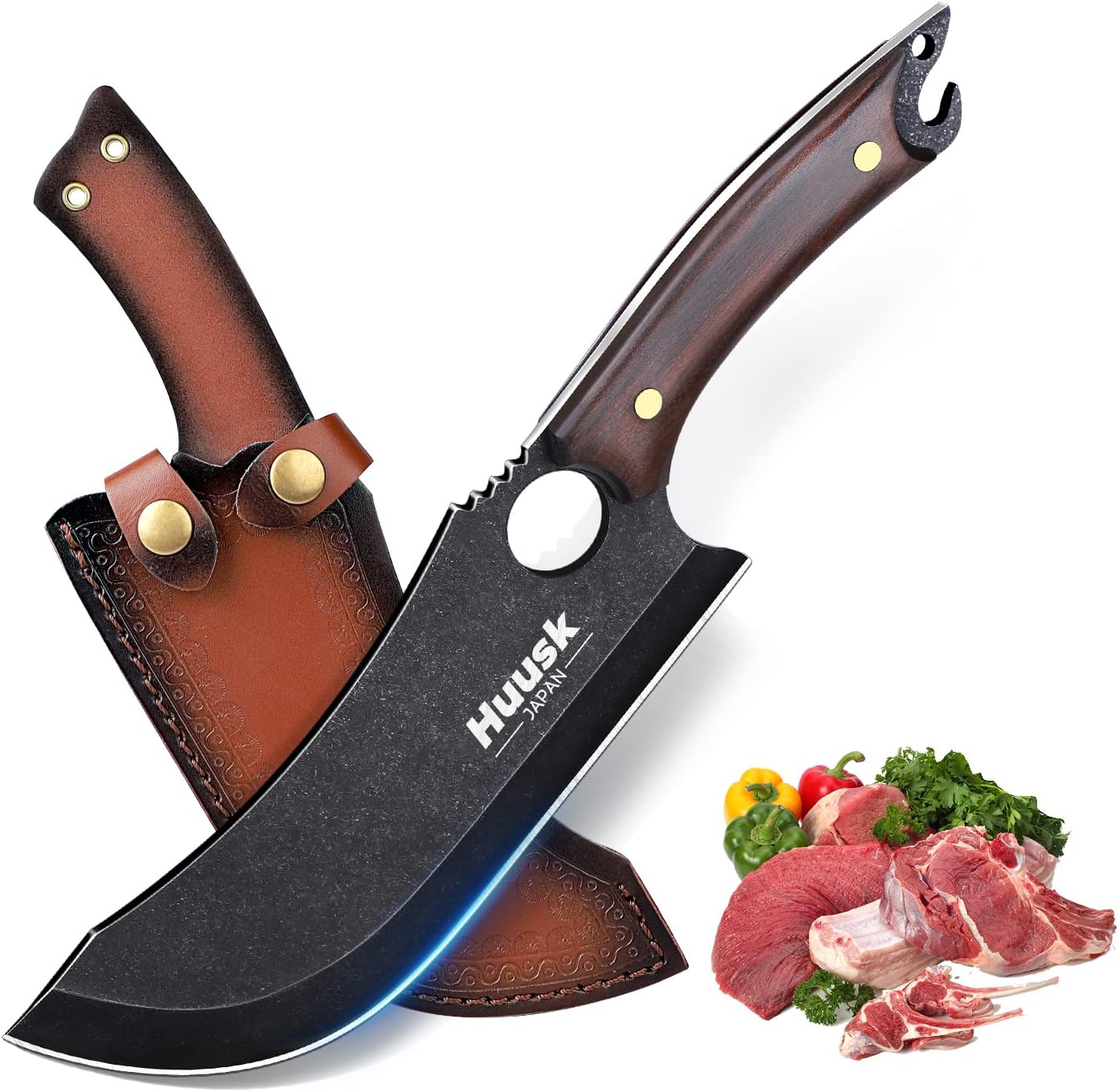 Amazon.com: Huusk Japan Forged Knives Set Cleaver Knife for Meat ...