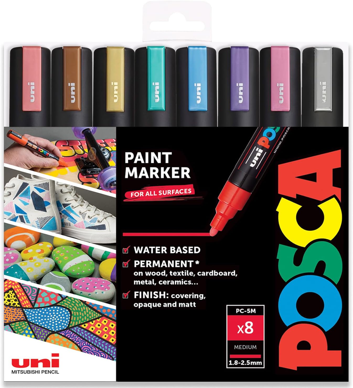 Amazon.com: Uni-Ball® POSCA PC-5M Water-Based Paint Markers, Reversible ...