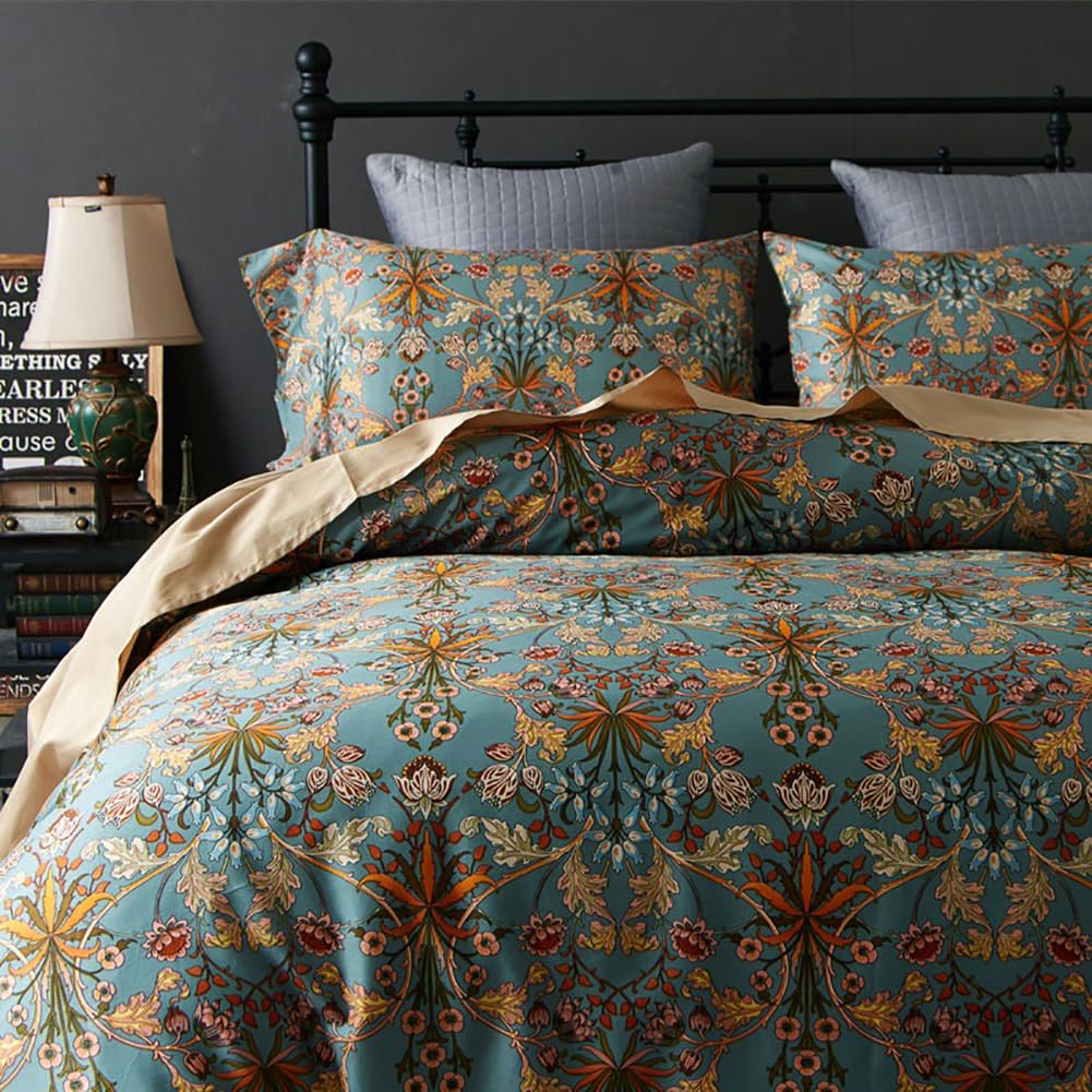 Amazon.com: mixinni Multi Colored Flower Leaves Printed Blue Comforters ...