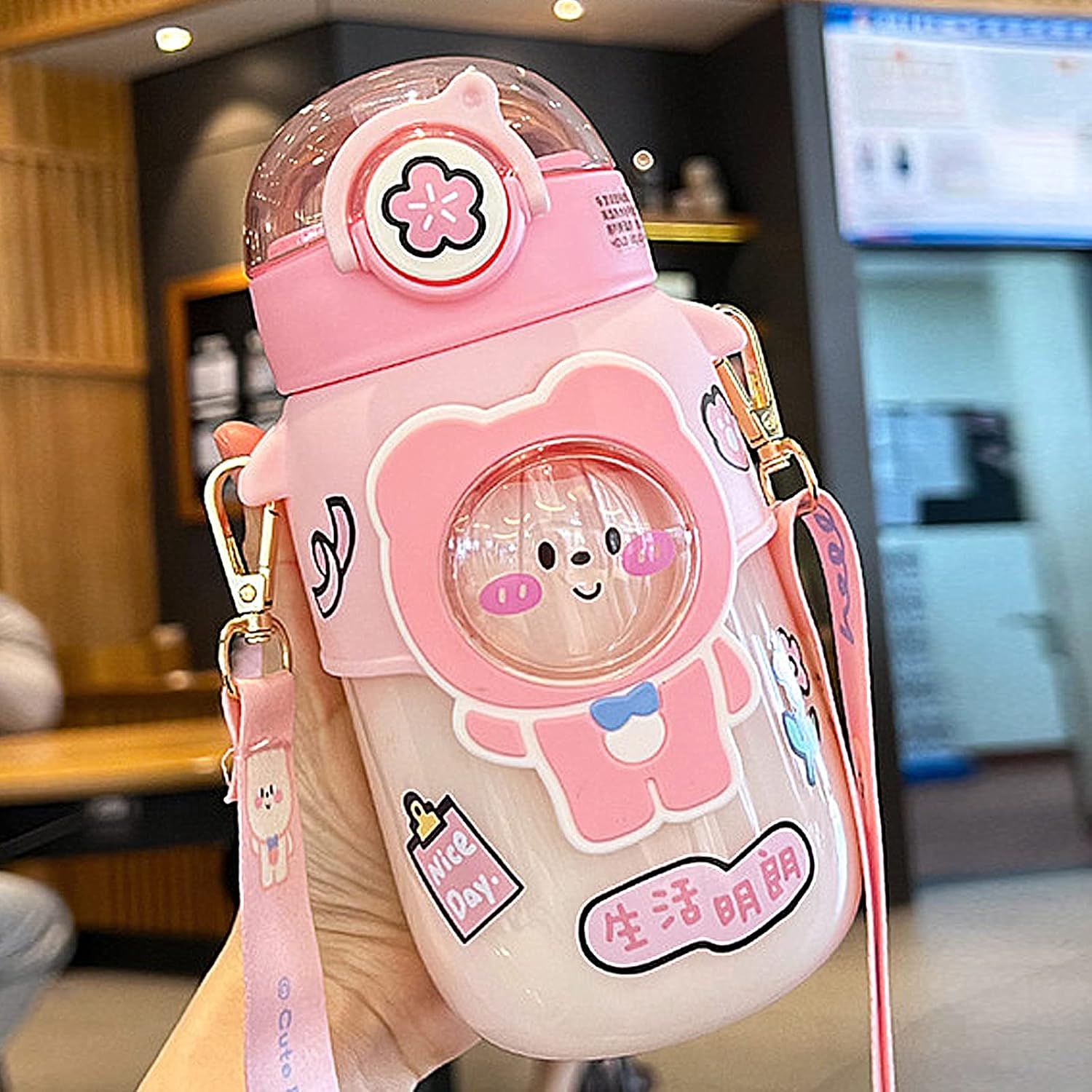 TIAASTAP Kawaii Water Bottle with Straw - Cute Bear Water Bottle with ...