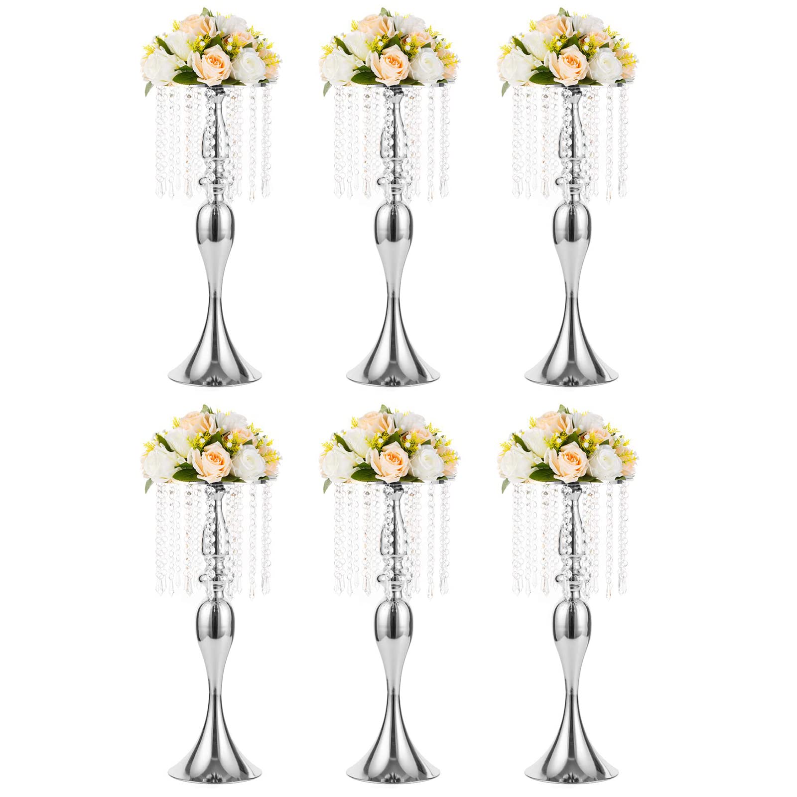 (only 4)6 Pcs 21.3 inches Tall Crystal Metal Vase Wedding Road Lead ...