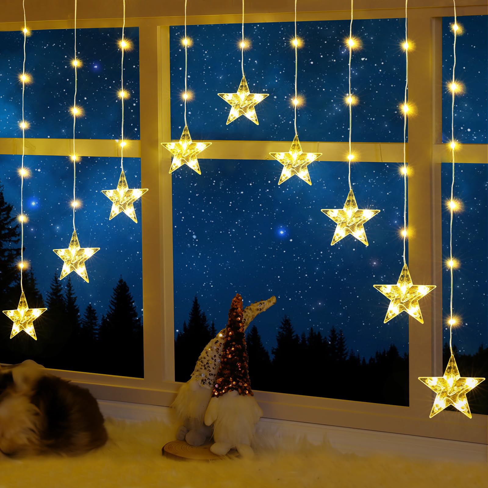 ELKTRY 9 Stars 76LED Christmas Window Lights, Color Changing Christmas ...