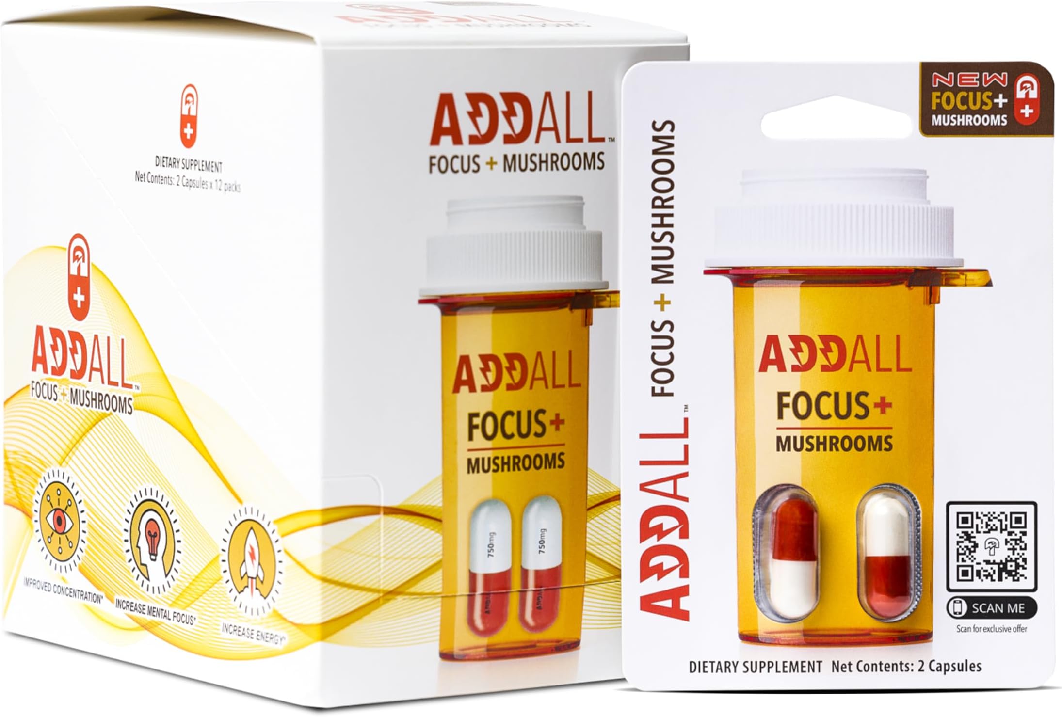 Amazon.com: Addall Focus + Mushrooms Memory Supplement (12 Pack) #1 ...