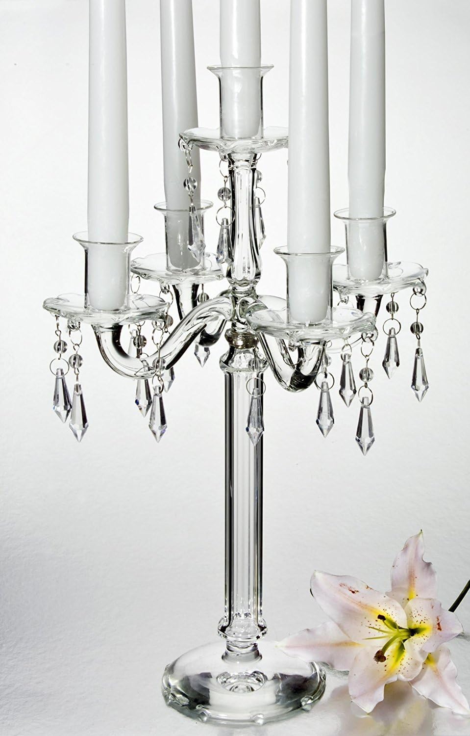 Amazon.com: 5 LIGHT CRYSTAL CANDELABRA W DROPS - crystal candelabra ...