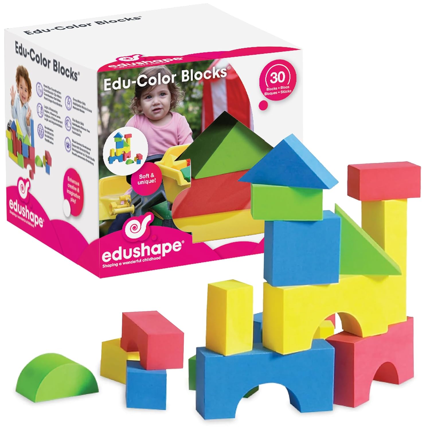 Amazon.com: Edushape Color Soft Baby Blocks for Toddlers 1-3, 30 Pieces ...