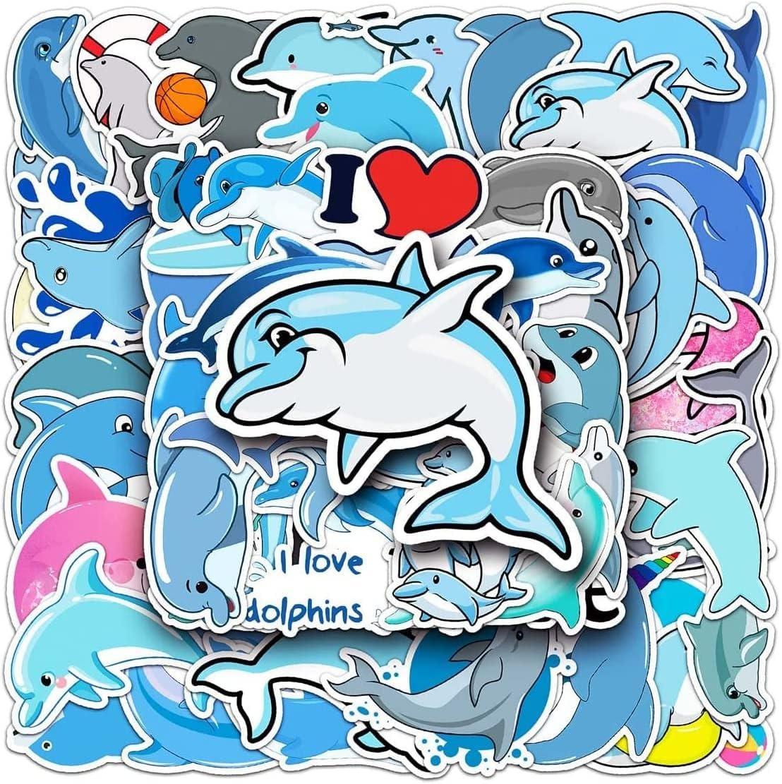 Amazon.com: Maseihels 50pcs Dlophin Stickers Cartoons Doodle PVC ...