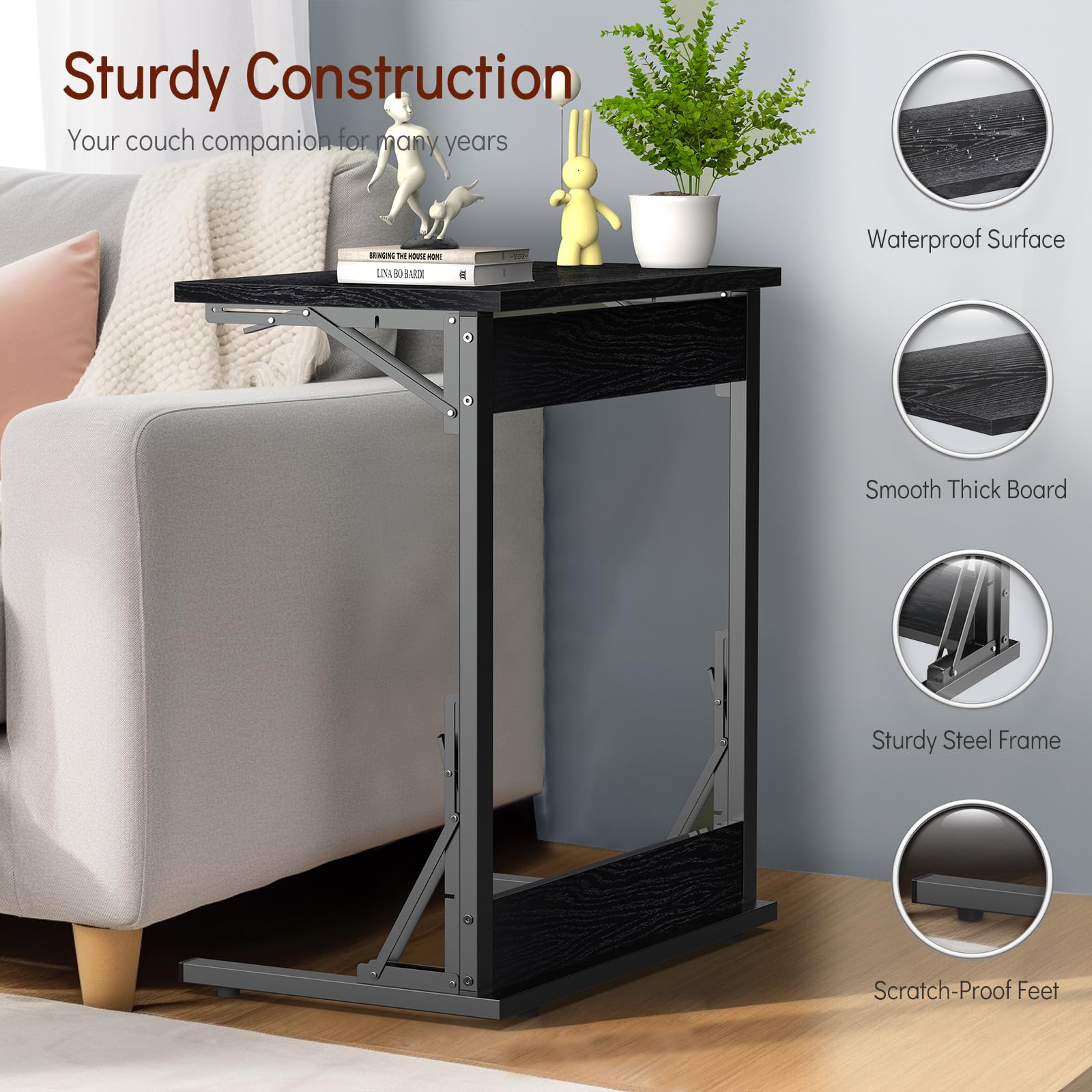Snapklik.com : 24 Folding C Shaped End Table, Small Sofa Side Laptop ...