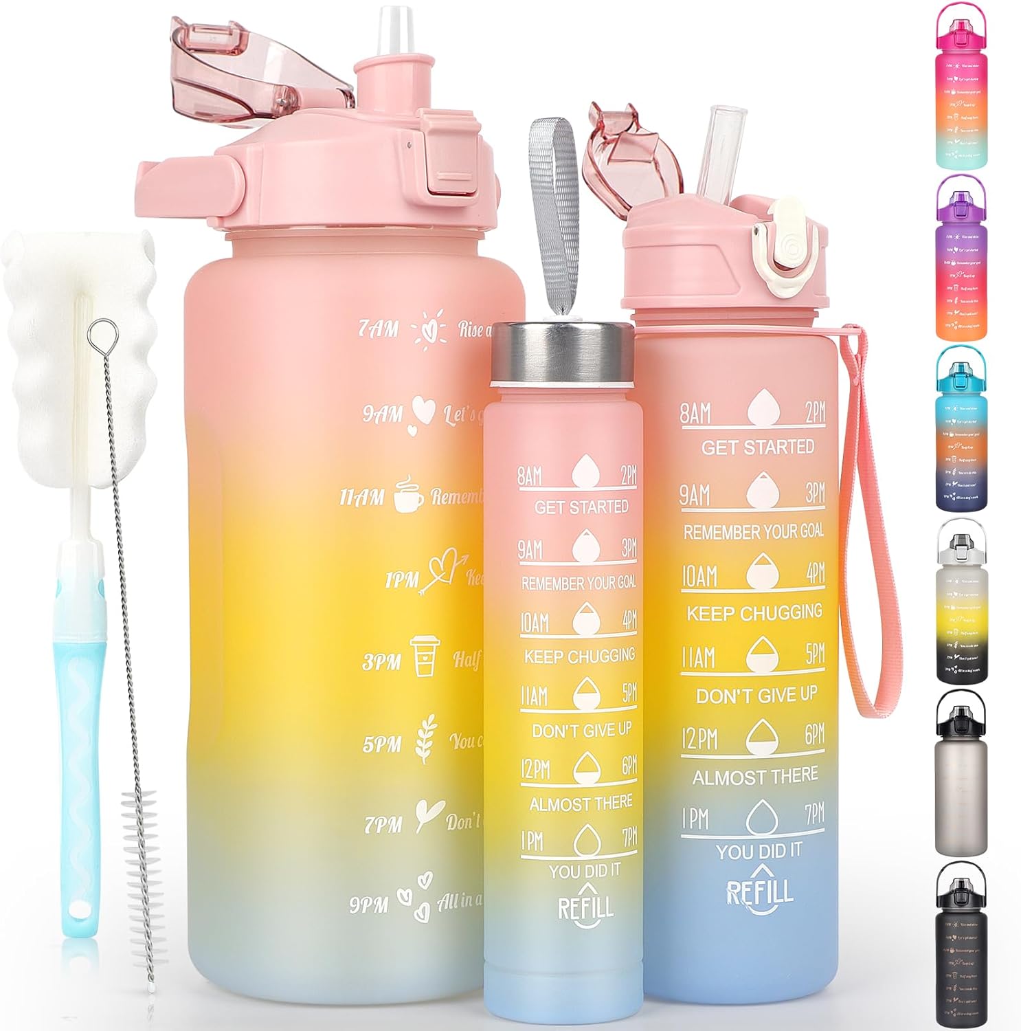 CodiCile 3 Stück Trinkflasche 2L 700ML 300ML, Wasserflasche Auslaufsicher, 2 Litre Trinkflasche ...