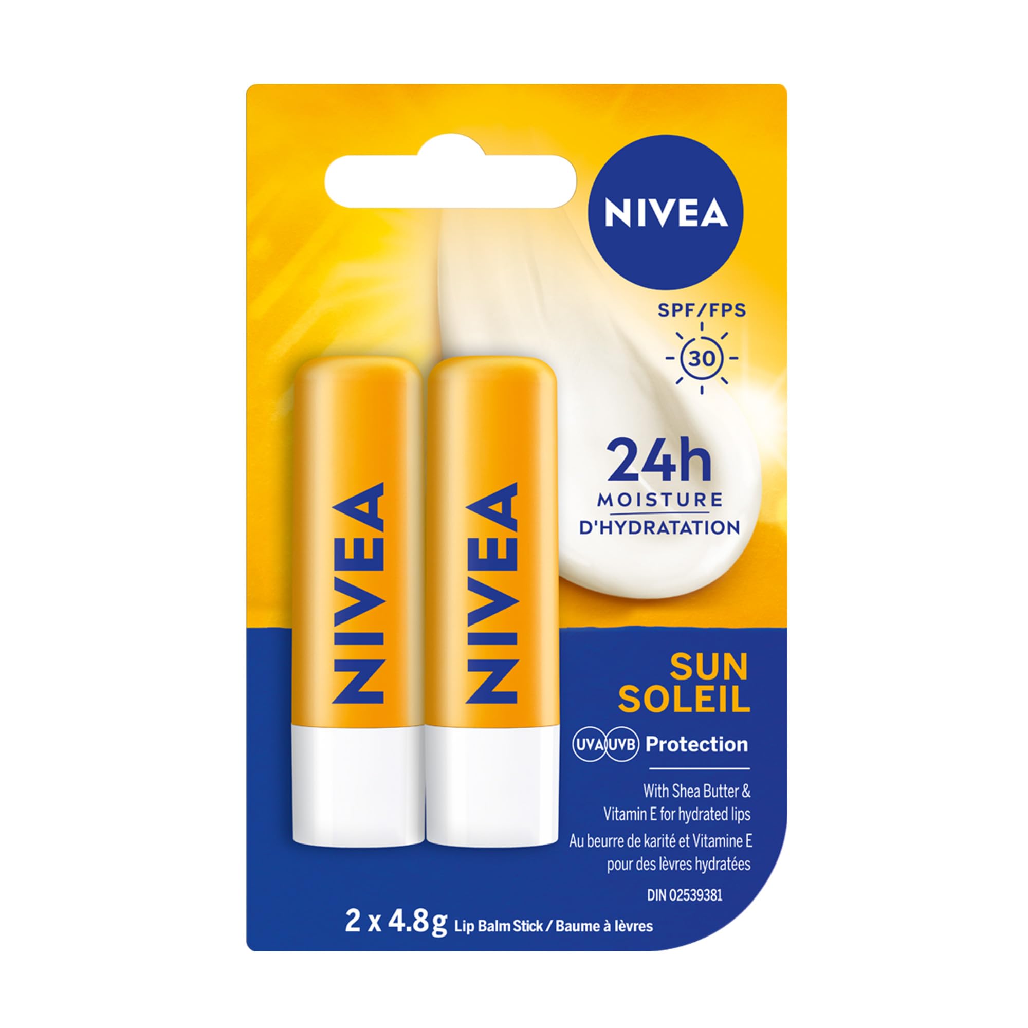 NIVEA Sun Lip Balm with SPF 30 (2x4.8g) | Protect Against Sun Burn Lip ...