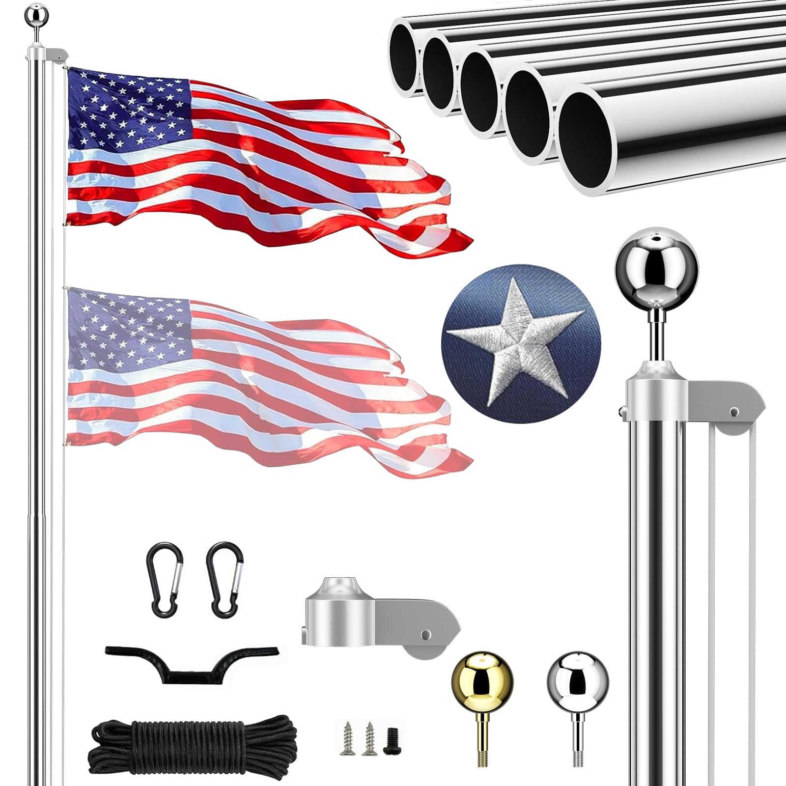 Snapklik.com : 20FT 13Gauge Heavy Duty Flag Pole, Sectional Flag Pole ...