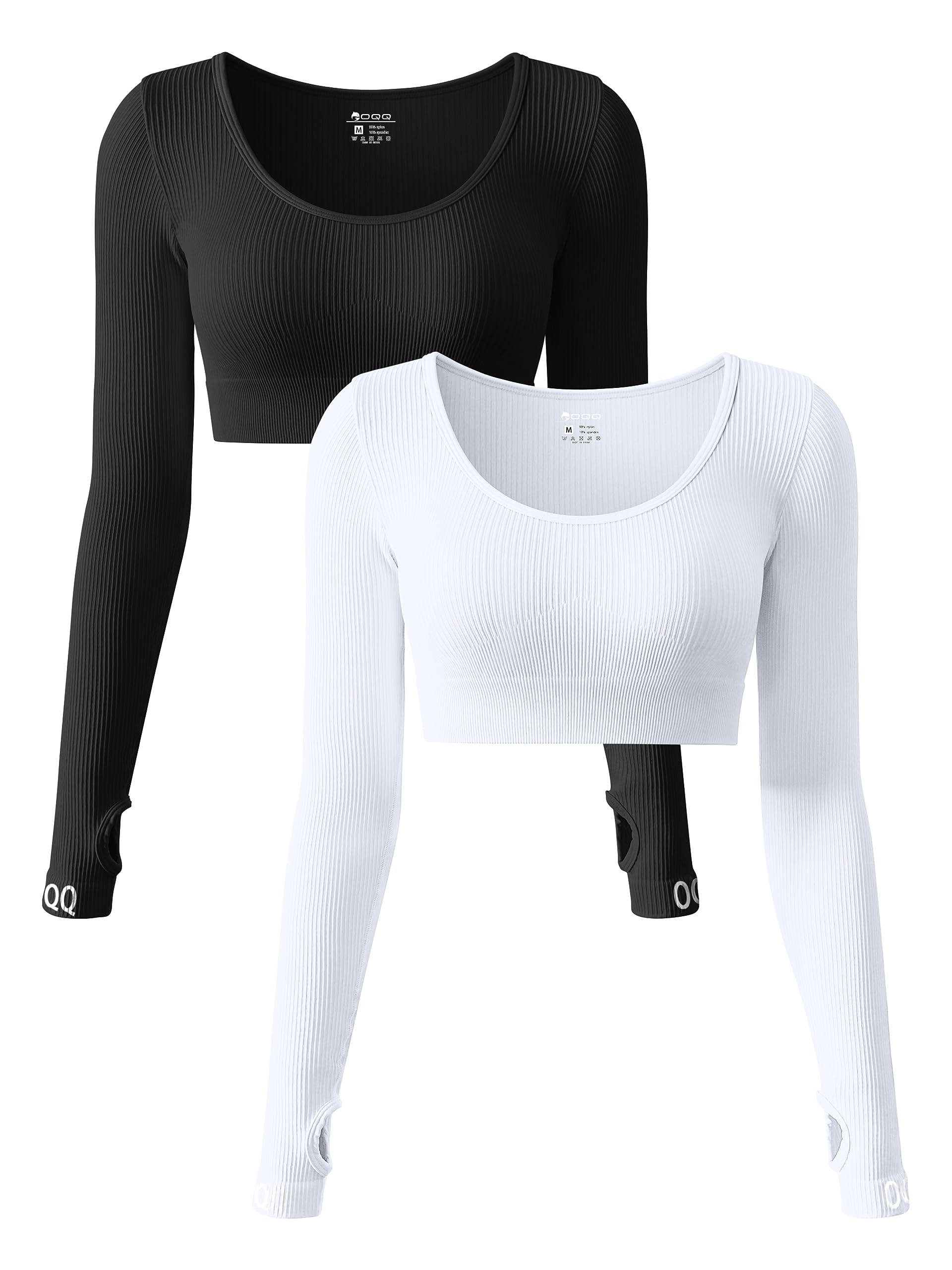 OQQ Women's 2 Piece Crop Tops Workout Long Sleeve Yoga Exercise Crop ...