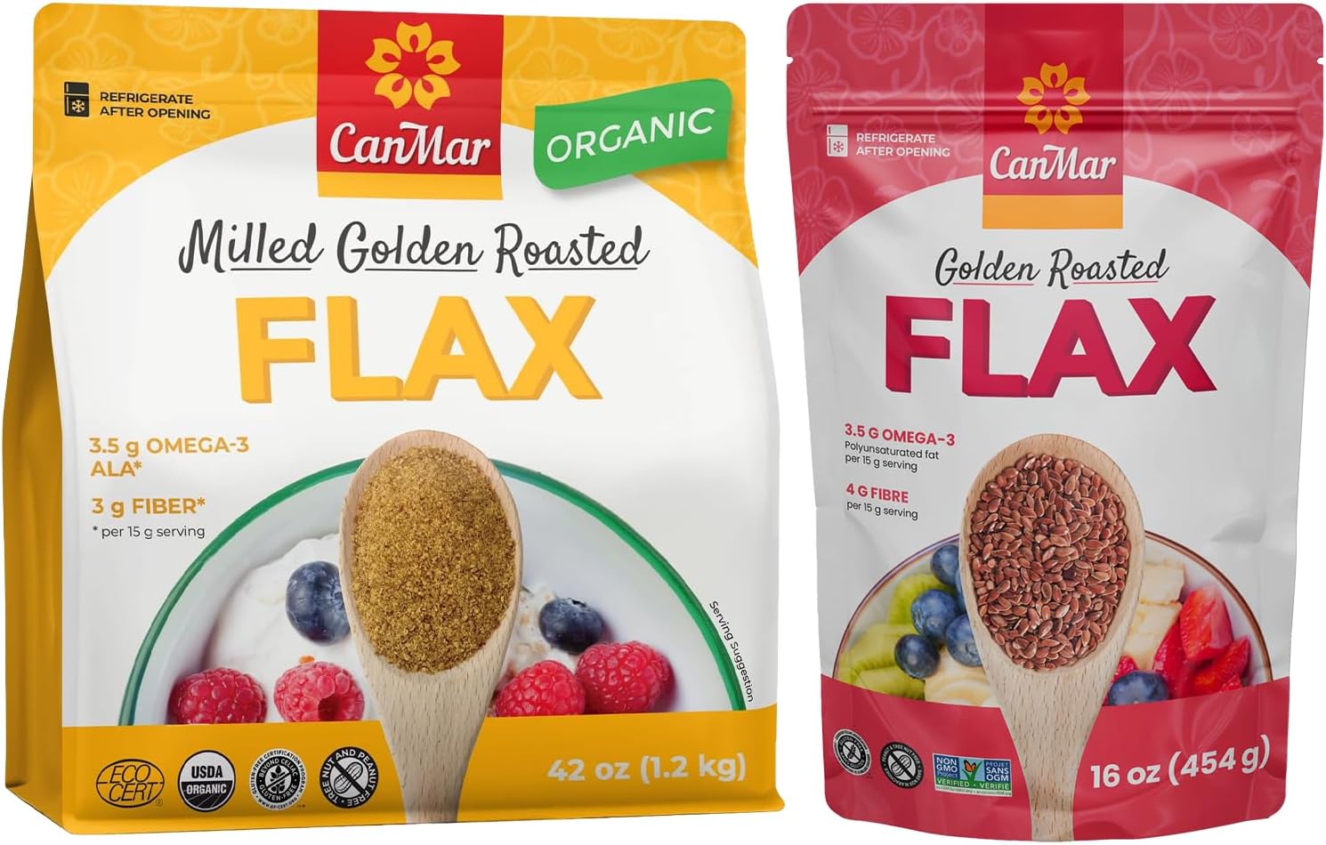 Amazon.com: Canmar Flax 2-Pack Bundle - Whole & Ground Golden Roasted ...