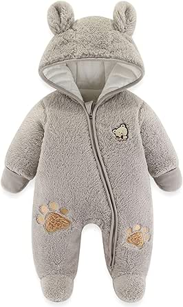 Amazon.com: flower frail Newborn Baby Bear Onesie Snowsuit Winter Footie Fleece Romper Hooded ...